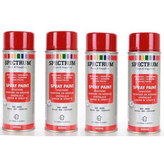 Peinture en Aérosol - ROUGE - Lot de 4 - 400ml - Acrylique - Séchage ...