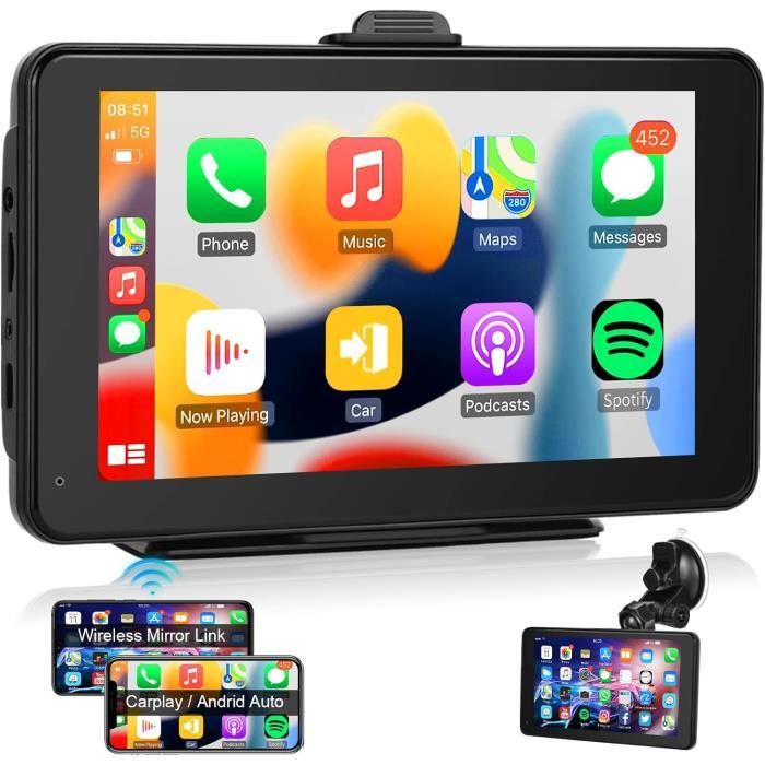 Radio de Voiture Wireless CarPlay Android Auto Lien Miroir sans Fil, 7 ...