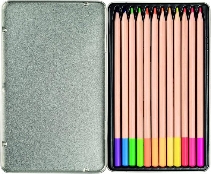 Crayons de couleur NEON Colored12 Crayons dans une boîte en métal ...