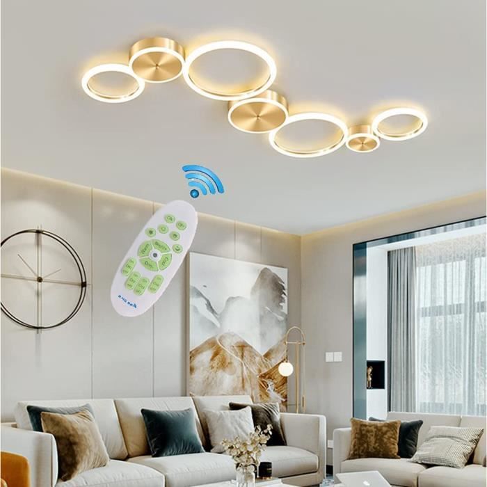 Plafonnier Salon Moderne Or Lustre LED Chambre Plafond Lampe Dimmable ...
