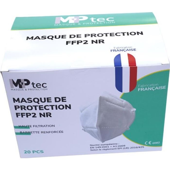 Masque FFP2 de protection -Fabriqué en France - Boîte de 20 masques ...