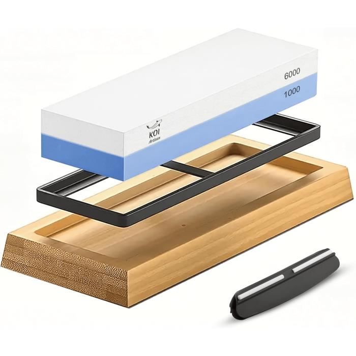 Aiguiseur De Couteaux – Pierre À Aiguiser 2 Côtés Grain 1000-6000 Avec Guide D'Angle Base En ...