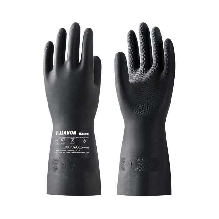 Lanon Gants De Protection Chimique En Caoutchouc Naturel, Résistants ...
