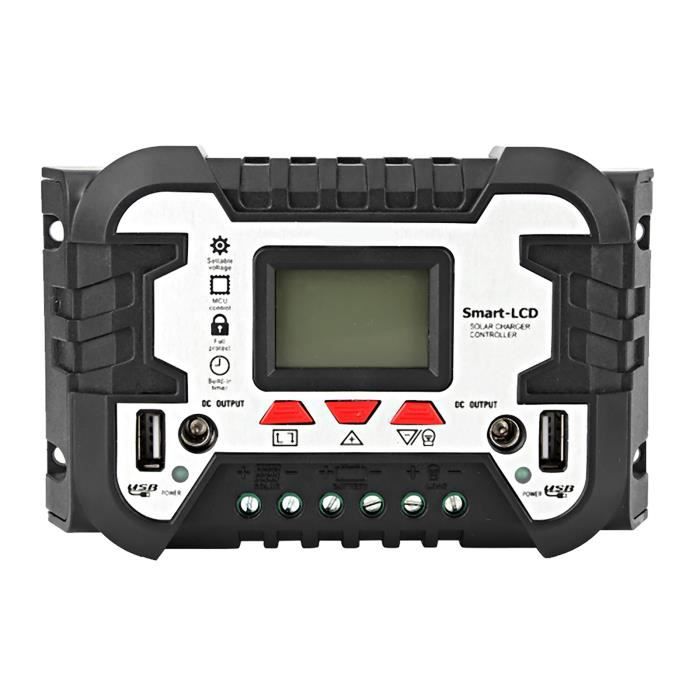 GOTOTOP Contrôleur solaire Contrôleur de charge solaire MPPT double écran LCD USB 2,4 A 12 V 24 ...