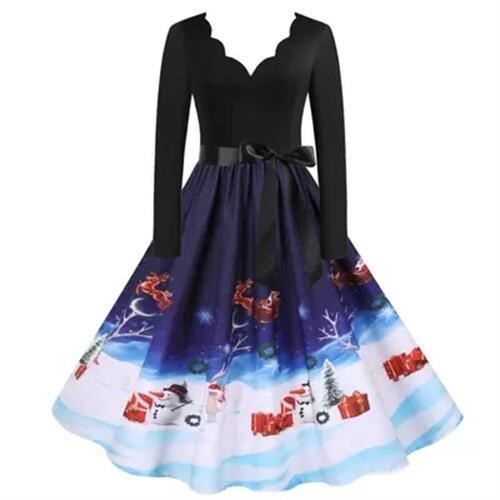 (Noël + Robe + Ruban) Robe française Robe de Noël à manches longues et ...