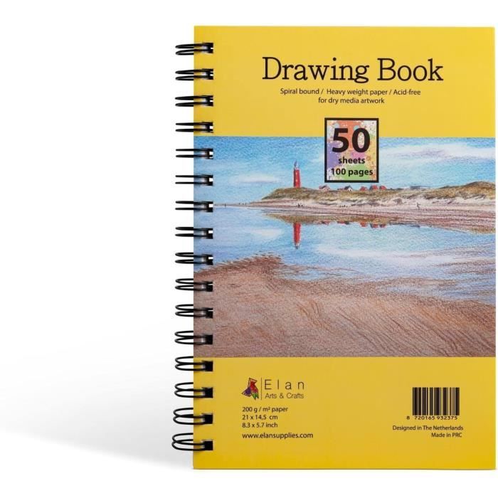 Elan Cahier de dessin A5 cahier dessin taille A4 avec papier 200 g-m² ...