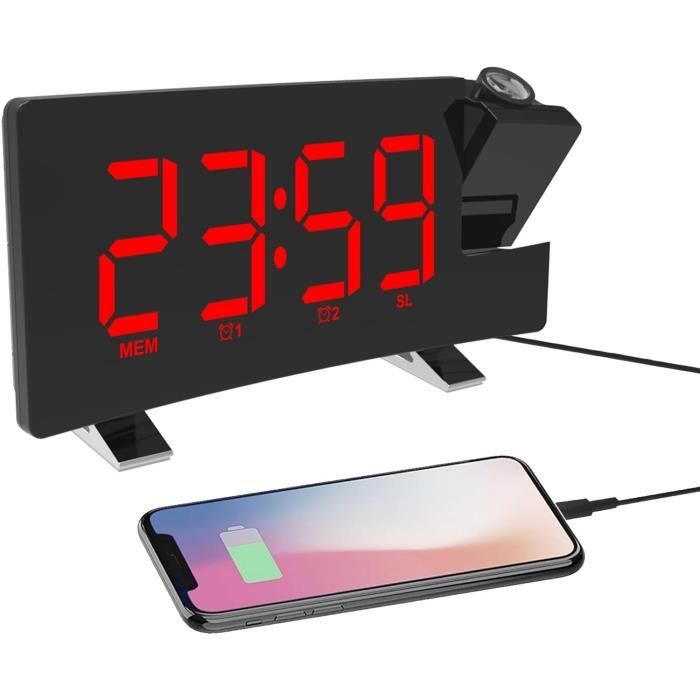 ThreeH Réveil à Projection avec Chargeur Téléphone USB Radio-réveil ...