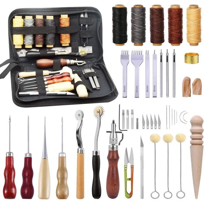 Kit Cuir,Ensemble D'outils En Outils Cuir Bricolage,Kit Couture Cuir Avec Rainure En Fil Ciré ...