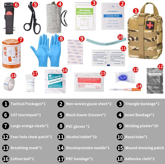 Trousse de Premiers Soins Pour L'extérieur, 48 PCS Medical Survival Compact Kit Box, Camping ...