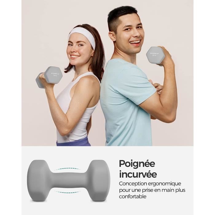 Haltères Hexagonaux SONGMICS - Lot de 2 x 5 kg - Pour Salle de Sport et ...