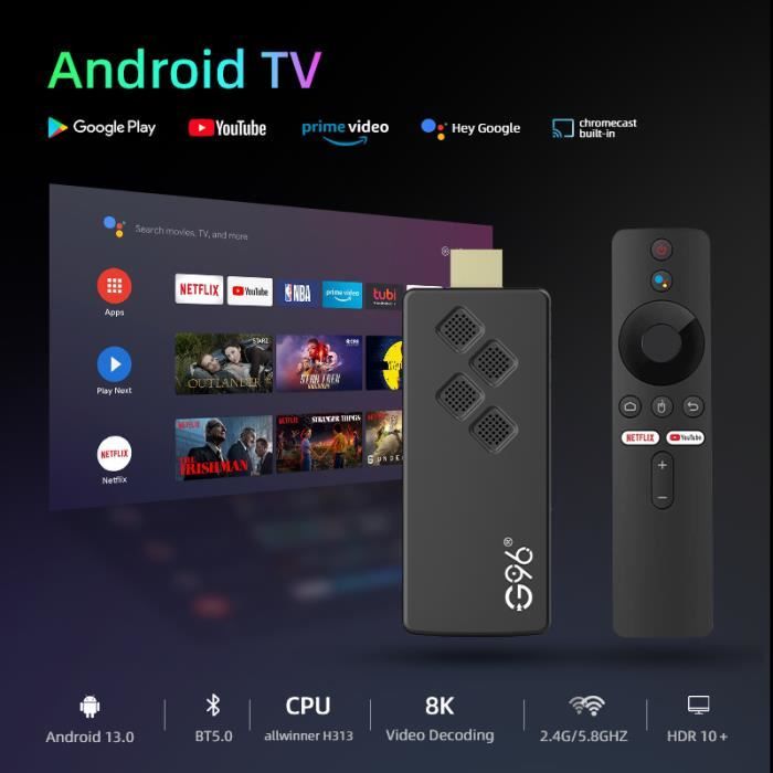 G96 H313 TV Stick TV box 2G + 16G HD boîtier de télévision multimédia 2.4G WIFI double bande ...