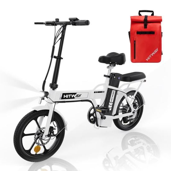 HITWAY vélo électrique Pliable 16" E-Bike Blanc,Vélos à Assistance,Batterie 36V-8,4Ah,Pédalage ...
