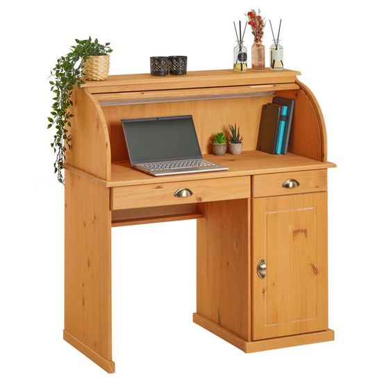 Bureau secrétaire TOM avec volet roulant rangement 2 tiroirs et 1 porte ...