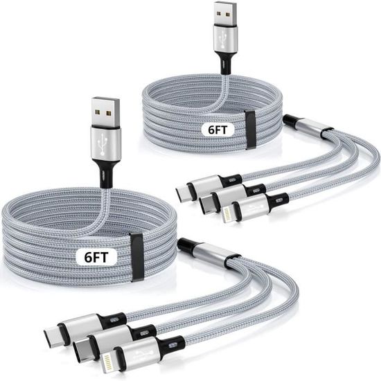 Lot De 2 Câbles De Charge Multi-Usb 3 En 1 Pour Iphone, Lightning-Type-C-Adaptateur De Port ...