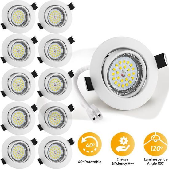 Wowatt 10X Led Spots Encastrables Blanc 6W Equivaut 50W Halogène Spot gu10 led encastré Blanc ...