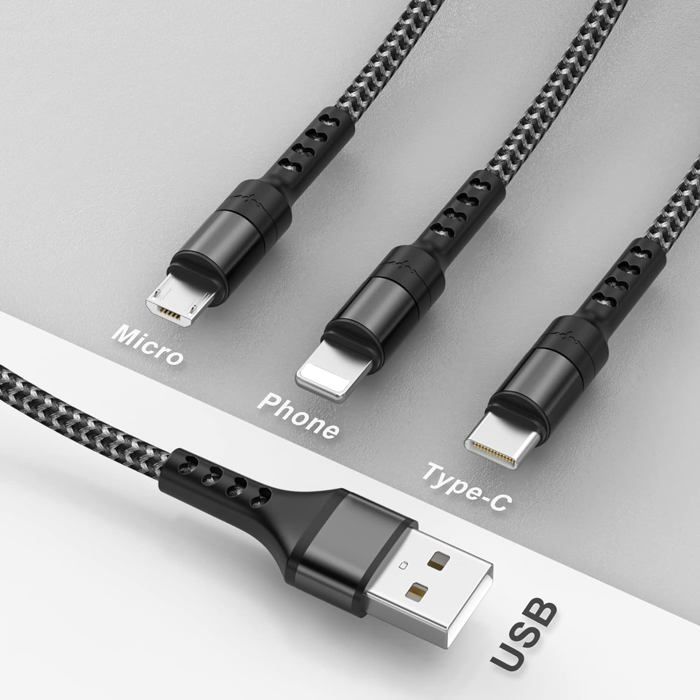 Câble Multi USB 3 en 1 Câble Universel [1.2M] Multi USB Câble de Chargement en Nylon avec Micro ...