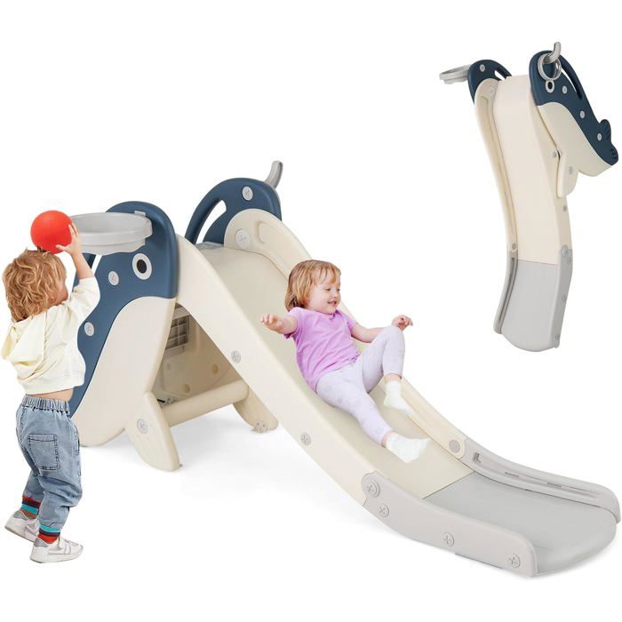 GOPLUS 4 en 1 Toboggan Enfant, Jeu de Lancer d'Anneaux, Basketball ...
