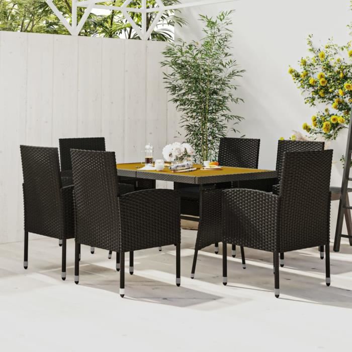 Lavienrose Mobilier à dîner d'extérieur 7 pcs Résine tressée Noir ...