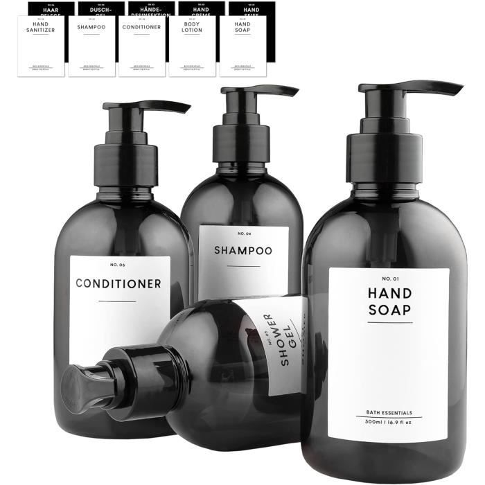 Lot De 4 Distributeurs De Savon En Plastique Noir 300 Ml – Distributeur ...