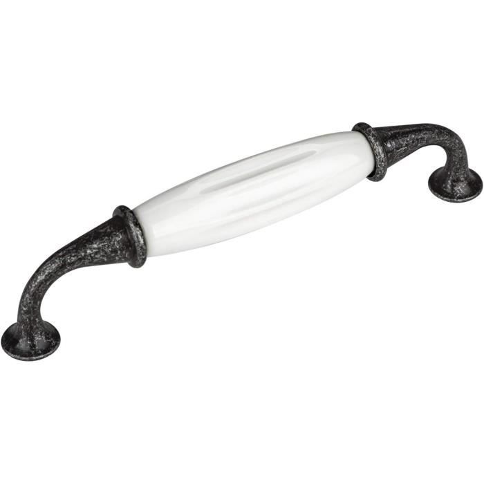 Set de 5 x Poignée en Porcelaine JOHANFinition Argent Vieilli bla ...