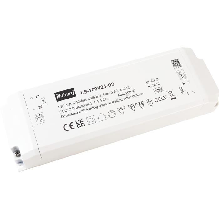 Transformateur Led 24V 33W - 100W Variable Triac Pour Bande Ampoule Led ...