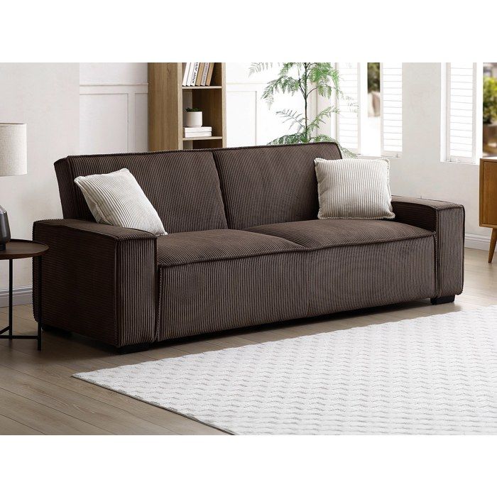 Canapé 3 places convertible en velours côtelé marron SEKOTA - Cdiscount ...
