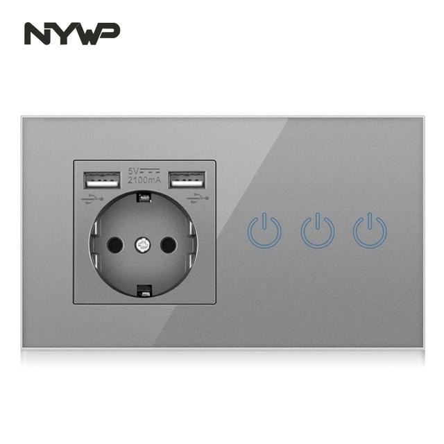 Interrupteur mural,Gray EUusb 3gang--interrupteur à capteur tactile ...