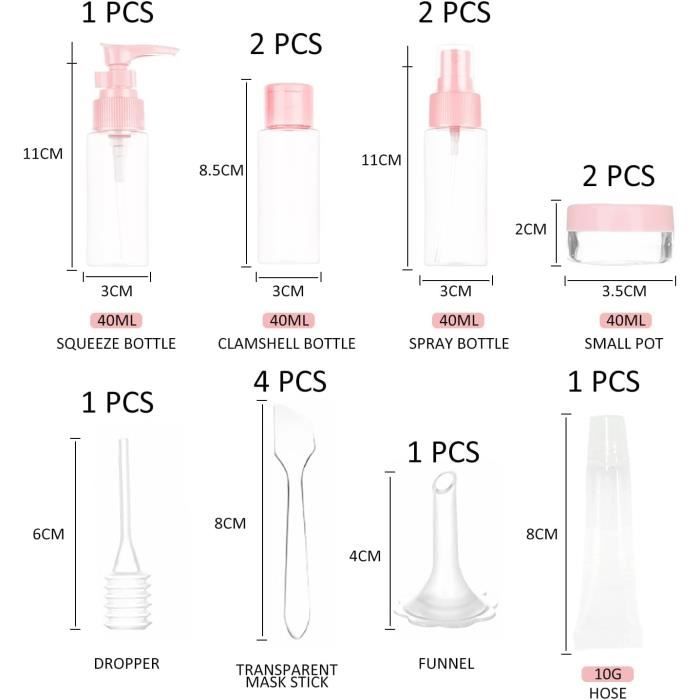 Lot de 16 flacons de voyage en plastique anti-fuite pour shampooing, gel douche, crème ...