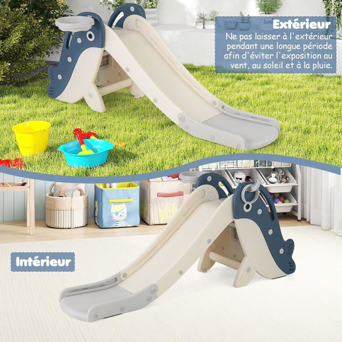 GOPLUS 4 en 1 Toboggan Enfant, Jeu de Lancer d'Anneaux, Basketball ...