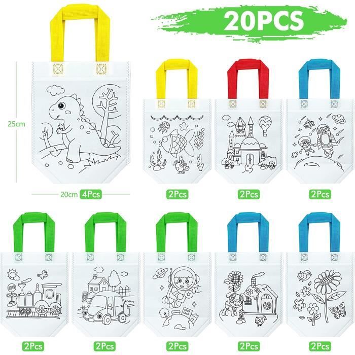 20pcs Sac a Colorier Sacs à Main à Colorier DIY Sac Graffiti de Animal ...