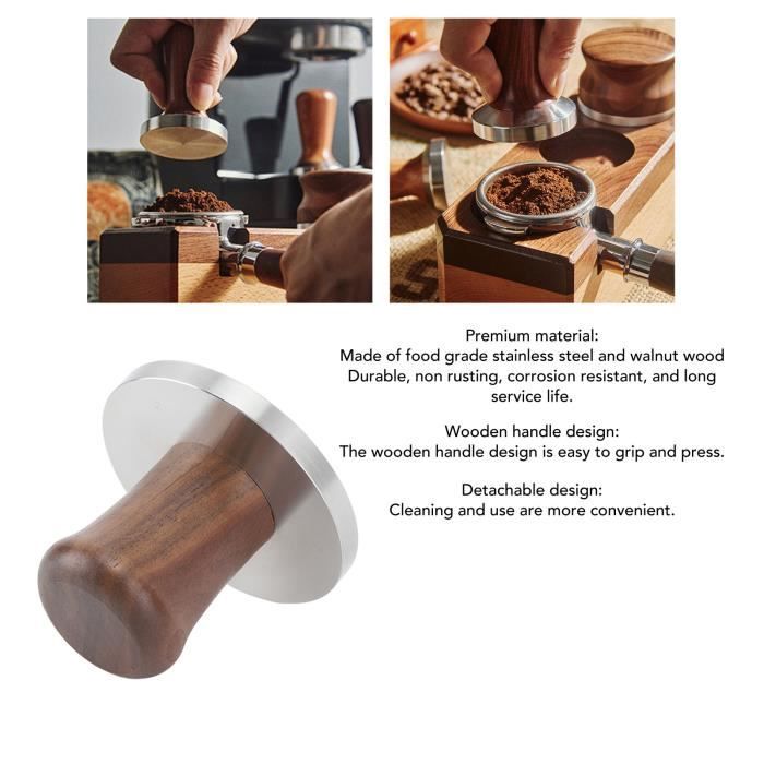 Pilon à café - VVIKIZY - Doseur en acier inoxydable et bois - 51-53 mm ...