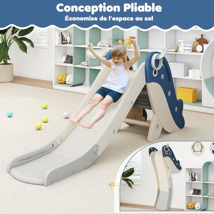 GOPLUS 4 en 1 Toboggan Enfant, Jeu de Lancer d'Anneaux, Basketball ...