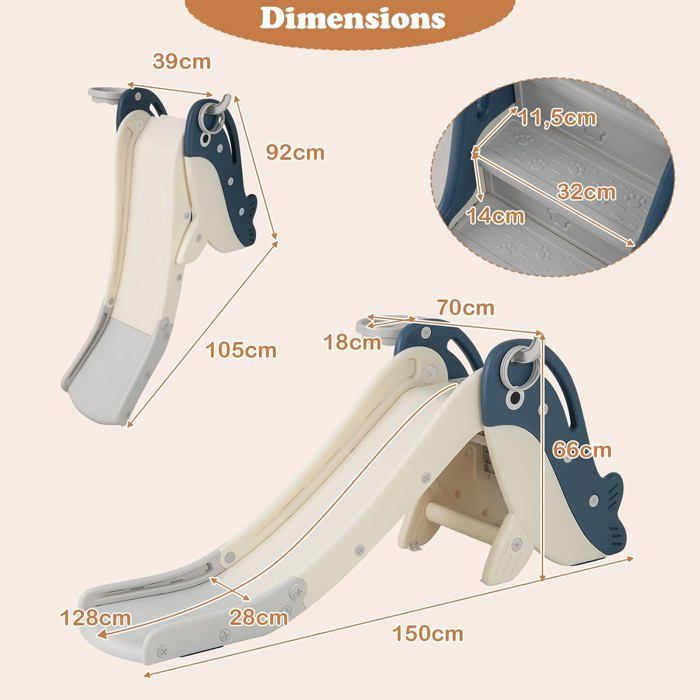 GOPLUS 4 en 1 Toboggan Enfant, Jeu de Lancer d'Anneaux, Basketball ...