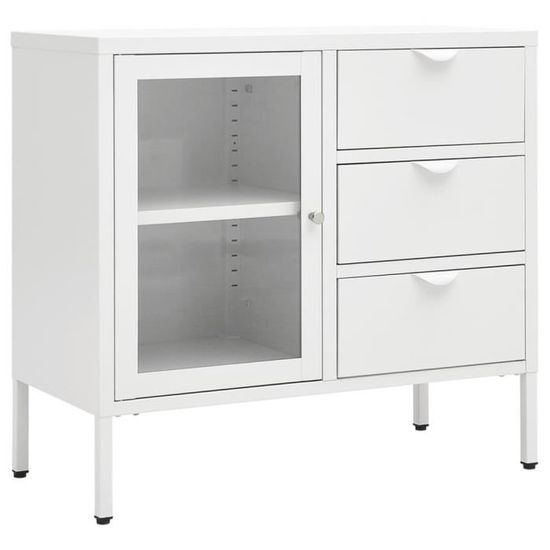 BONNE - Commode bahut - TOP - Buffet Blanc 75x35x70 cm Acier et verre ...
