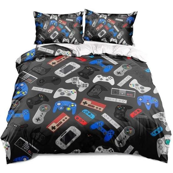Housse De Couette Gamer Gaming Garcon Noir Gamepad Tableau Fermeture ...