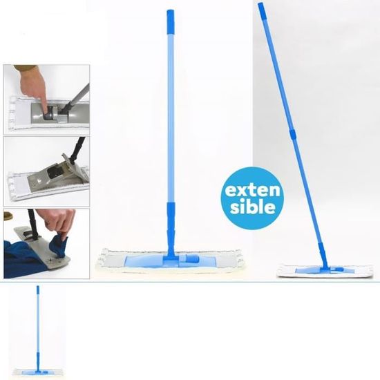 Balai microfibre avec manche télescopique - couleur Bleu - Cdiscount Maison