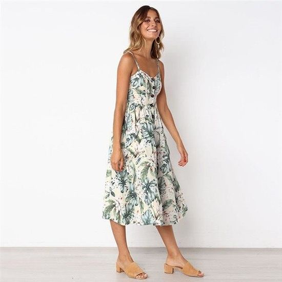 Robe À Fleurs Style Boho Sexy Vintage Décontractée Tenue De Plage Midi ...