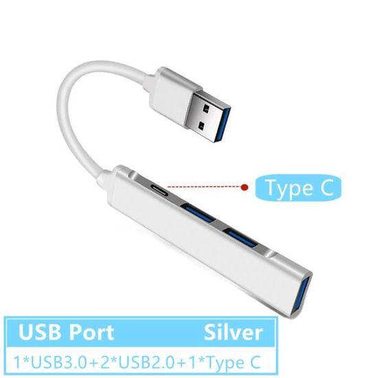 PERIPHERIQUES USB,USB Silver-B--HUB USB type c à haute vitesse 4 ports ...