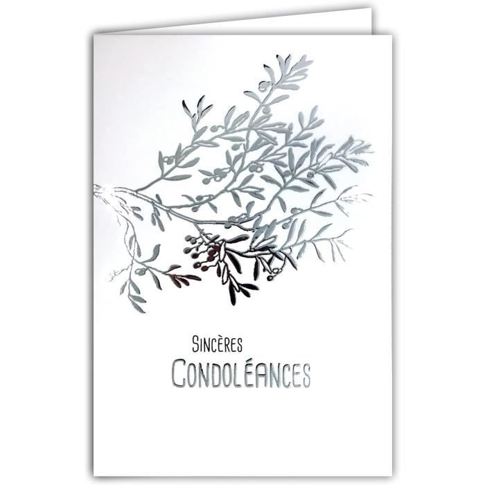 64 1040 Carte Sincères Condoléances Avec Enveloppe Blanche Argenté