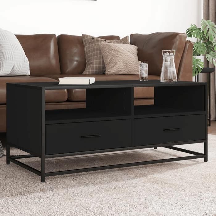 JLL*TOP - Table basse noir - Table à café Noire - 100x50x45 cm bois d ...