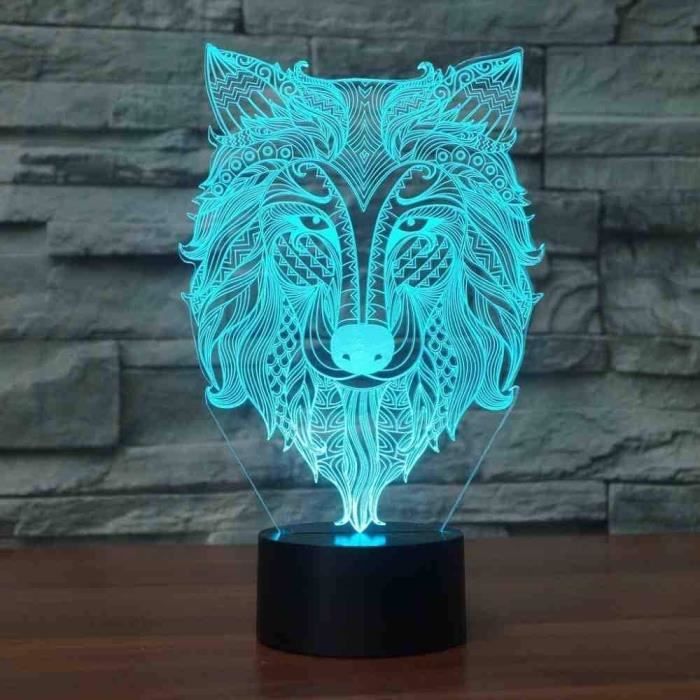 3D Led Tribal Wolf Head Modélisation Lampe De Table 7 Couleurs ...