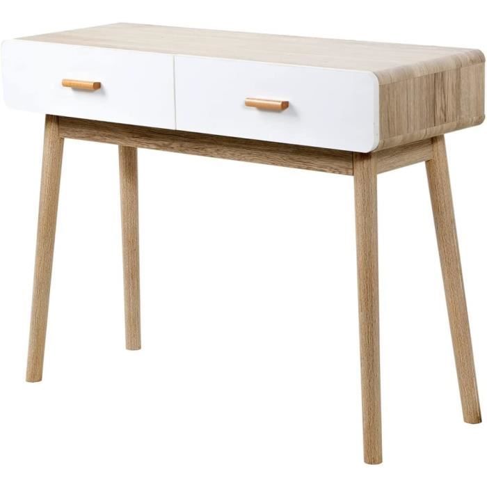 Console Bords Arrondis 2 Tiroirs - Meuble d'Entrée - Bois et Façade ...