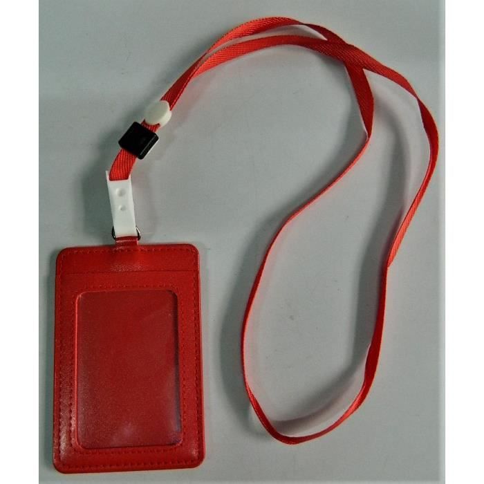 Pochette façon cuir rouge pour badge d’identité avec lanière façon cuir ...