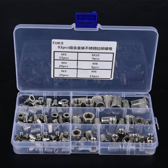 93pcs Threaded Insert 1 Box M3, M4, M5, M6, M8, M10 304 Stainless Steel ...
