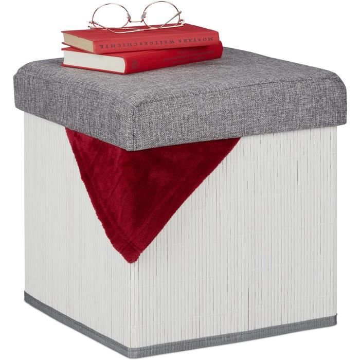 Tabouret Rangement, Rembourré, Pliable, Bambou, Tissu, Hxlxp : 36 X 35 ...