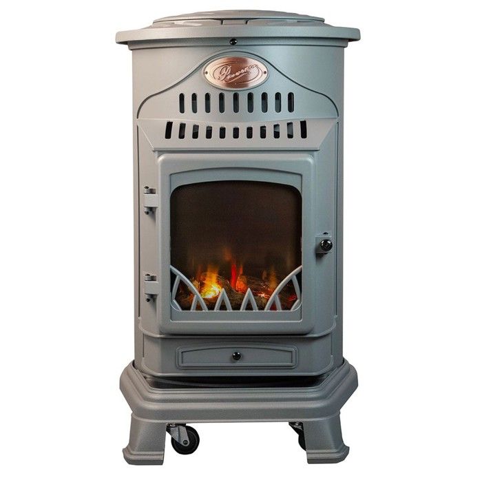 Poêle à gaz Fonte véritable 3.4KW Gris Effet feu de bois Chauffage d ...