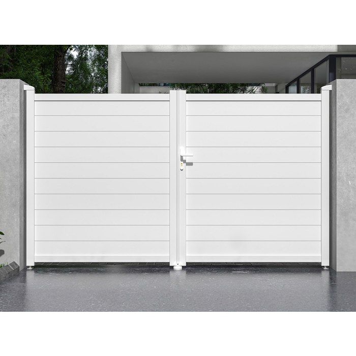 Portail électrique battant aluminium plein L305 x H181 cm blanc ...