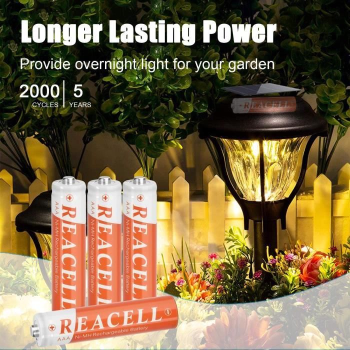Batteries Solaires AA Rechargeables Piles NiMH pour Lampe Solaire 1,2 V ...