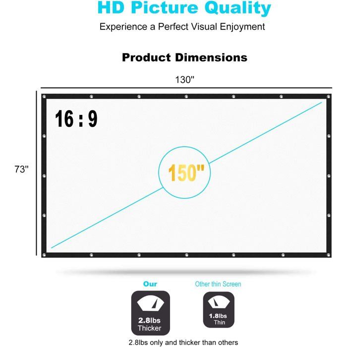 Ecran Projecteur Portable,150 Pouces Écran De Projection Pliable Et ...