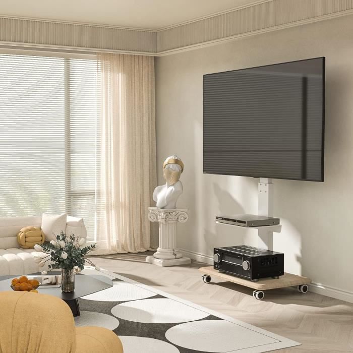 Blanc Support Tv Pied Sur Roulette Avec Support Pivotant Et Réglable ...